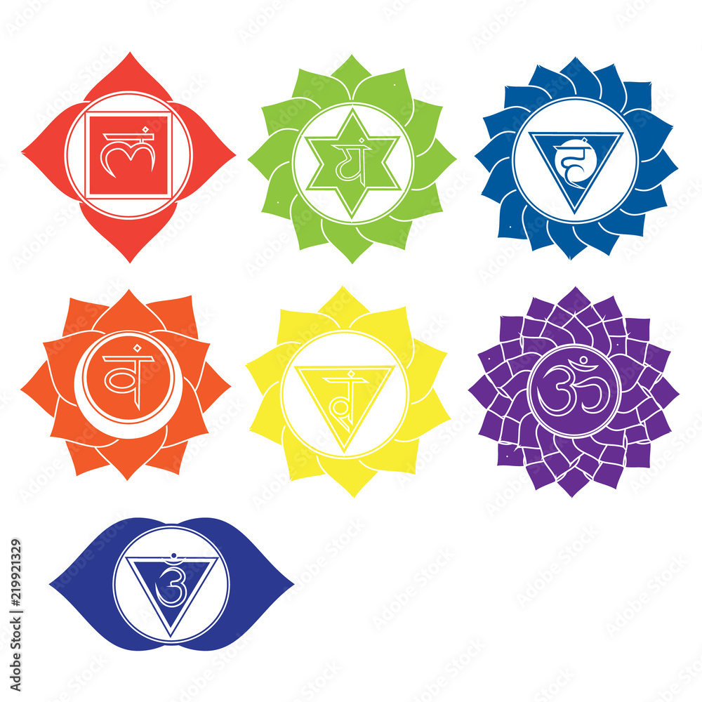 Seven chakras icons. Kundalini yoga symbols Stock Vector | Adobe Stock