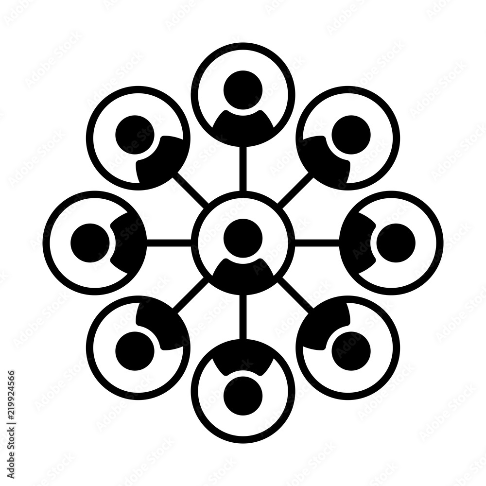 Minimalist, flat social (people) networking connections icon. Team icon ...