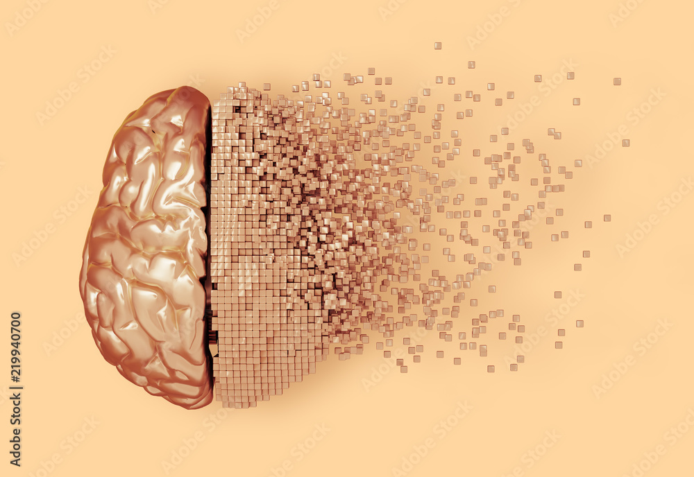 Desintegration Of Digital Brain On Peach Background Stock Illustration ...