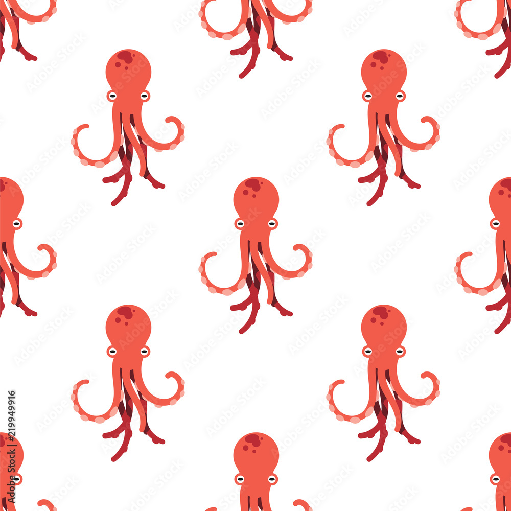 Pattern red octopus on white background. Cute octopus seamless pattern ...