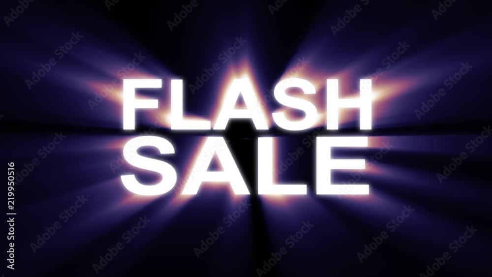 Flash sale text in light flash explosion shiny animation loop on black ...