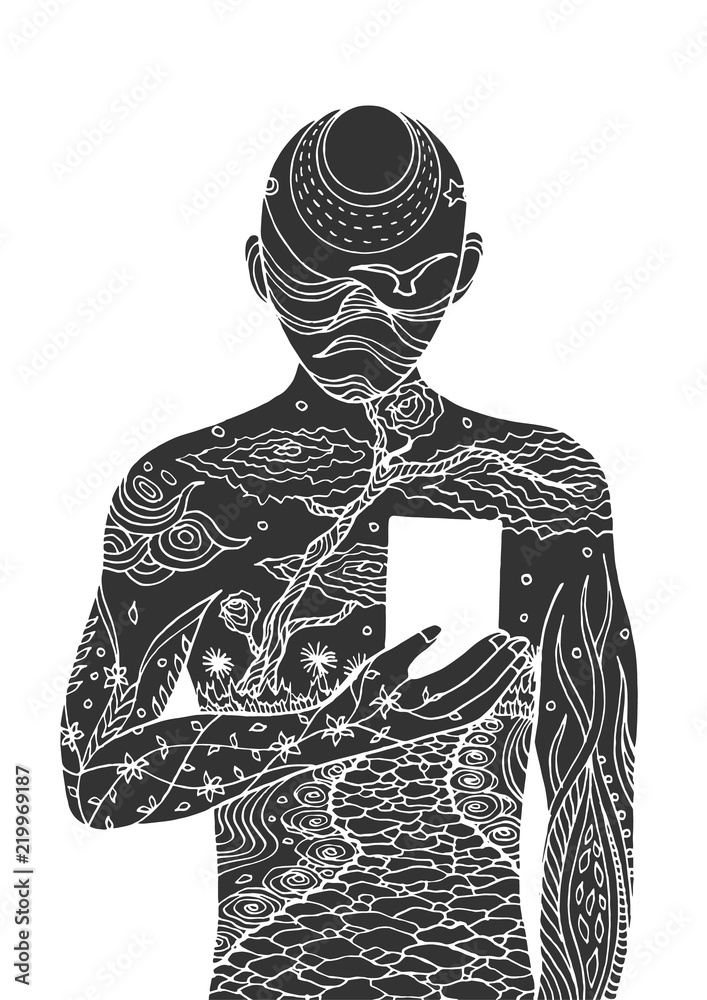 human head spirit power energy connect to the universe vector abstract ...