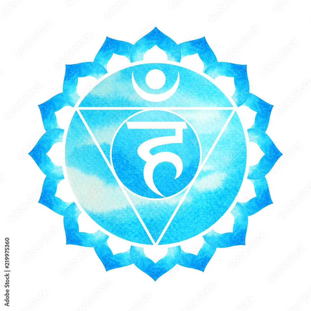 blue color of chakra symbol throat concept, flower floral, watercolor ...