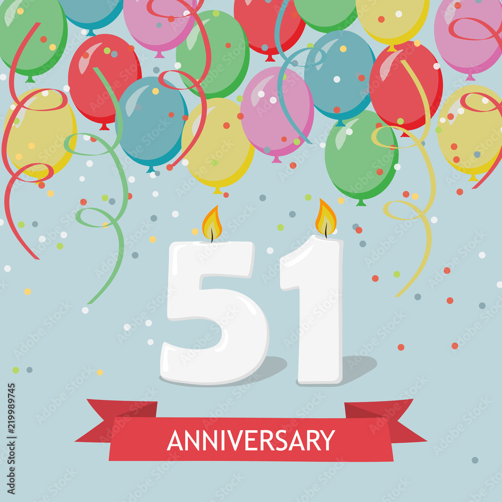 51 years selebration. Happy Birthday greeting card with candles ...