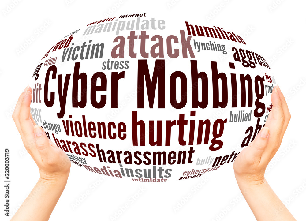 Cyber Mobbing word cloud hand sphere concept Stock Photo | Adobe Stock