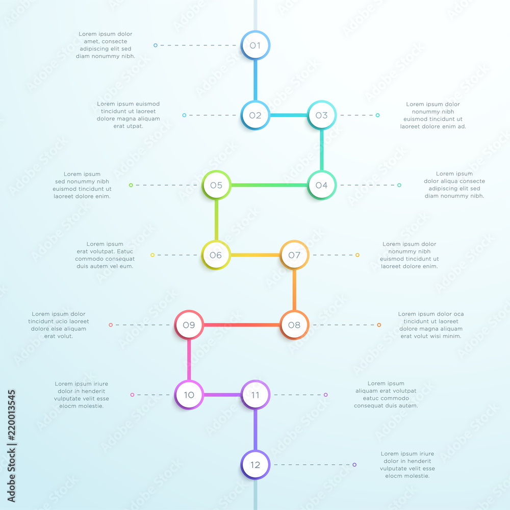 12 Point Colorful Vertical 3d Time Line Infographic Stock Vector ...