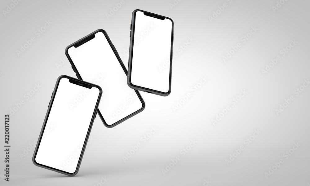 Modern frameless smartphone 3D mock up with blank white screen. 3D ...