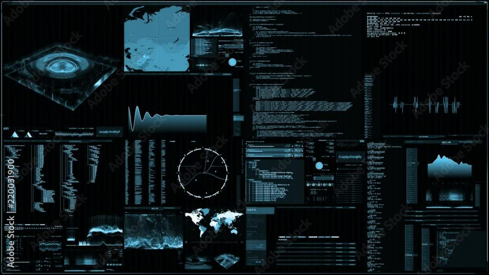 Futuristic digital interface screen. Streaming and flashing computer ...