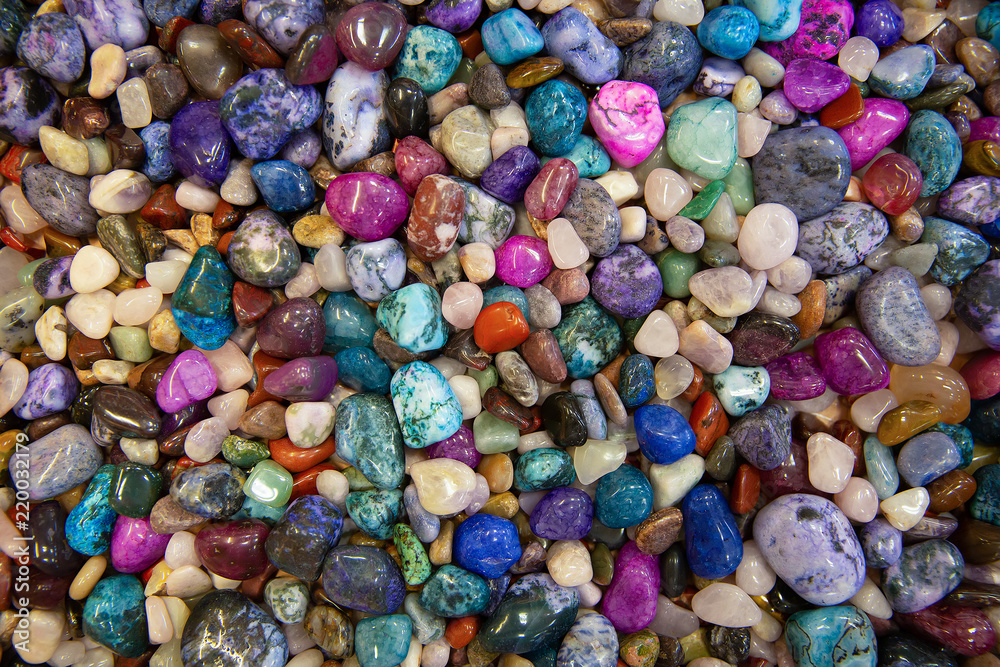 colorful mineral stones collection. background of semiprecious polished ...