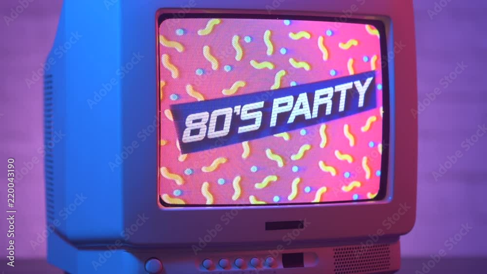 80s Party text appearing on an old vintage Television - computer screen ...