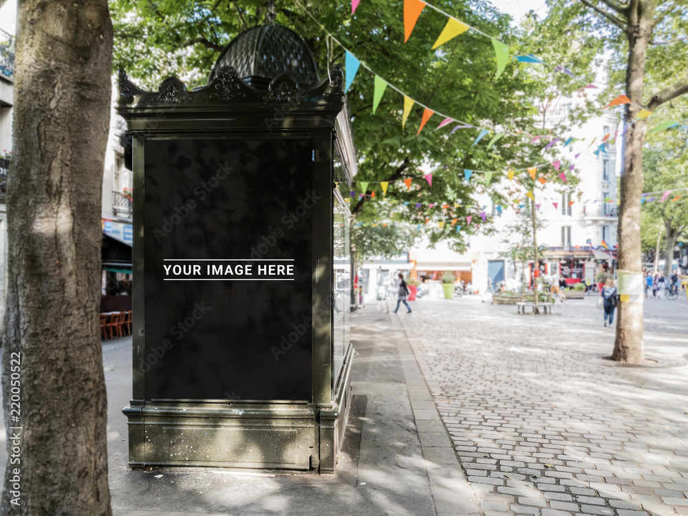 Outdoor newspaper kiosk advertisement billboard mockup Stock Photo ...