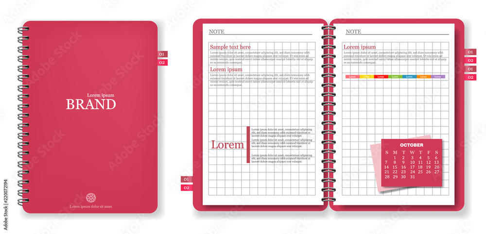 Pink note book Vector realistic. 3d detailed illustrations Stock Vector ...