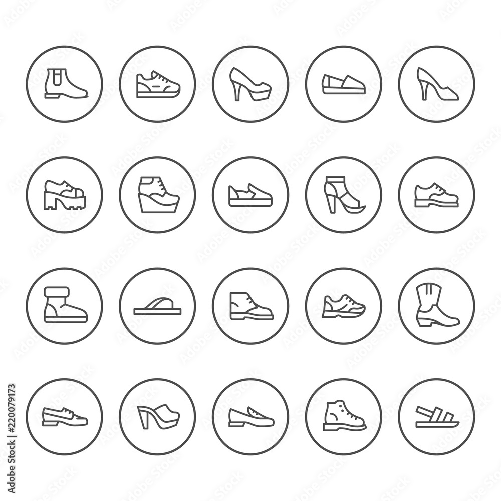 Set round line icons of shoes Stock Vector | Adobe Stock
