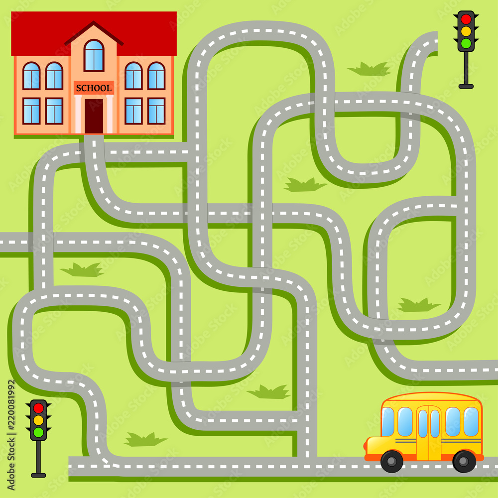 Help school bus find path to school. Labyrinth. Maze game for kids ...