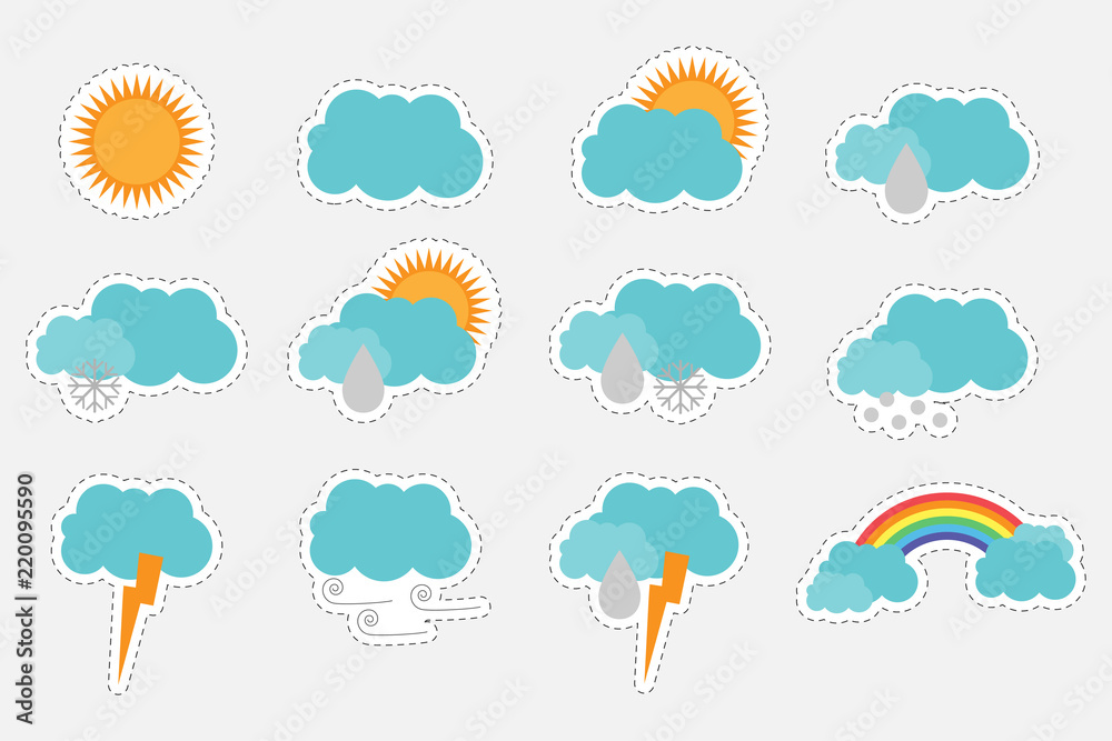 Different colorful pictures of weather for children, fun education game ...