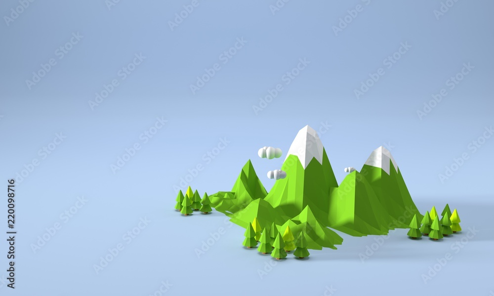 landscape low poly 3D rendering background mountain adventure relax ...