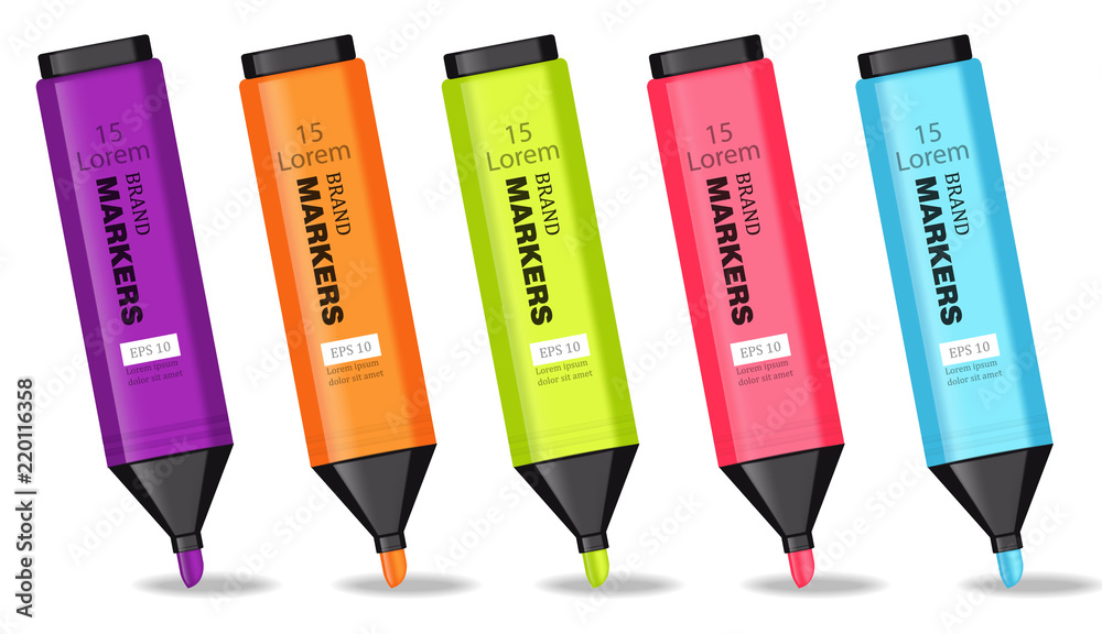 Colorful markers set Vector realistic. 3d detailed illustrations Stock ...
