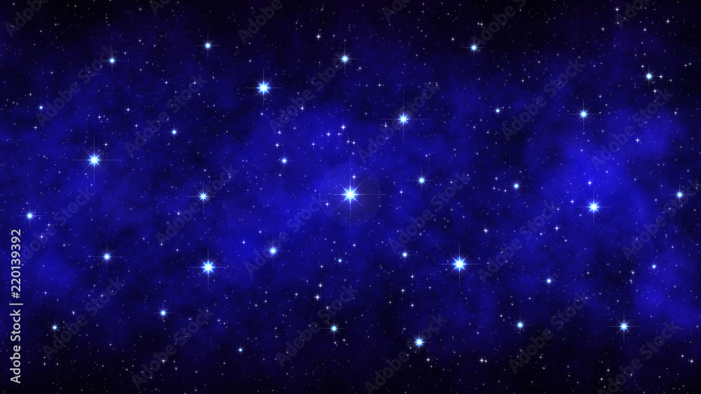 Night starry sky, dark blue space background with bright big stars ...