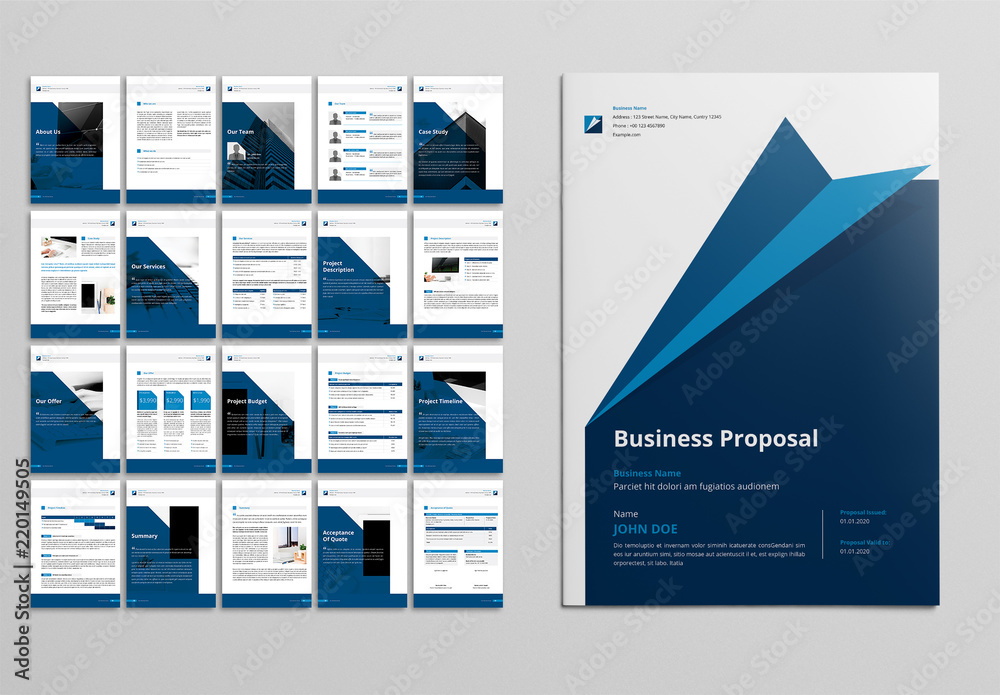Business Proposal Layout with Blue Accents Stock Template | Adobe Stock
