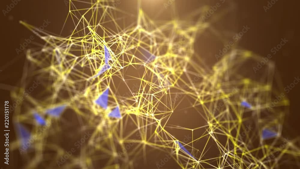 Plexus of abstract orange and blue geometrical lines with moving ...