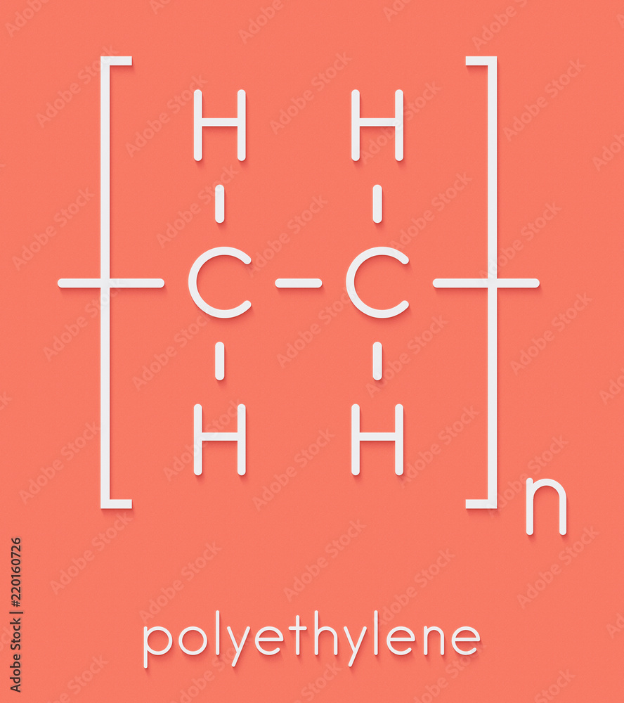 Polyethylene (PE, polythene, polyethene) plastic, chemical structure ...