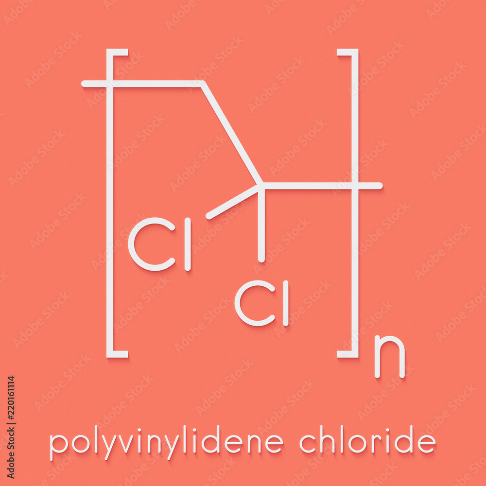 Polyvinylidene chloride (PVDC) polymer, chemical structure. Skeletal ...