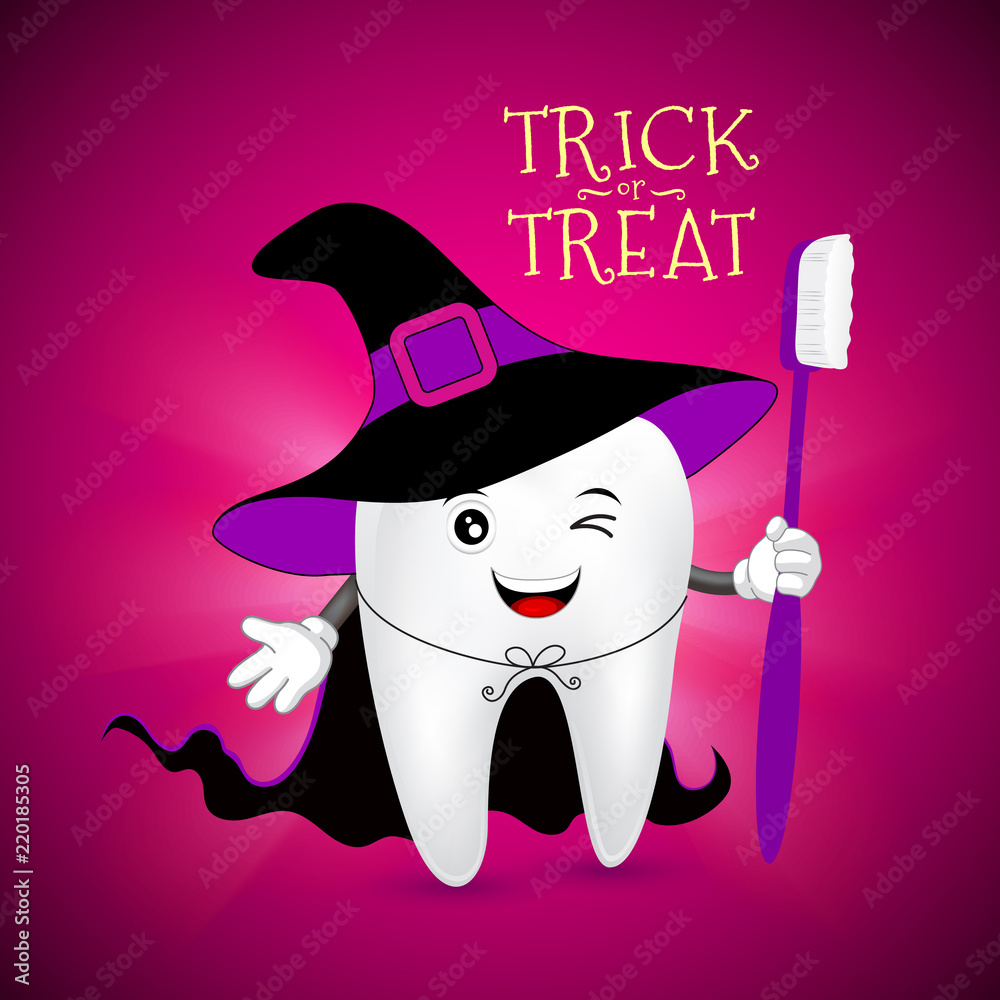 Cute scary tooth character design of Witch. Happy Halloween concept ...