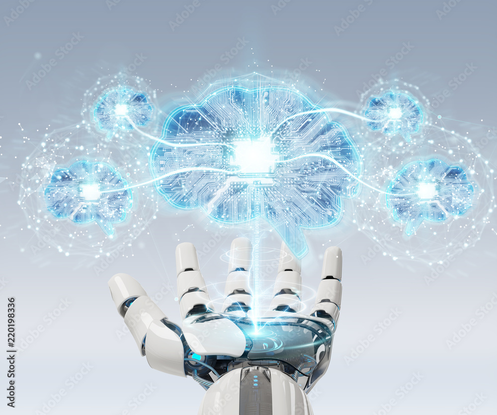 Robot creating artificial intelligence in a digital brain 3D rendering Stock Illustration ...