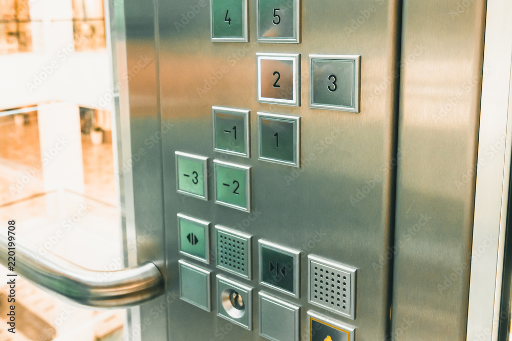 Elevator buttons control panel in modern business building or Mall or ...