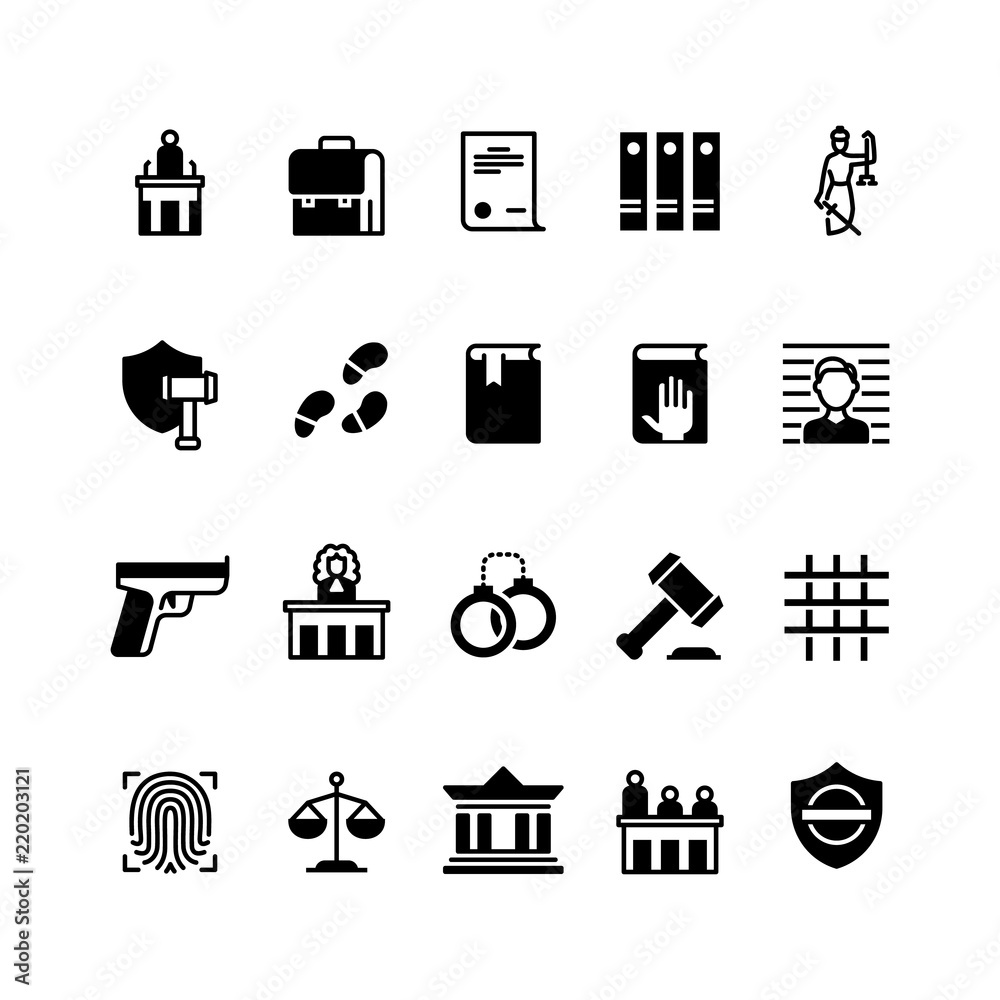 Law and justice icons. Legislation and court, judge and lawyer ...
