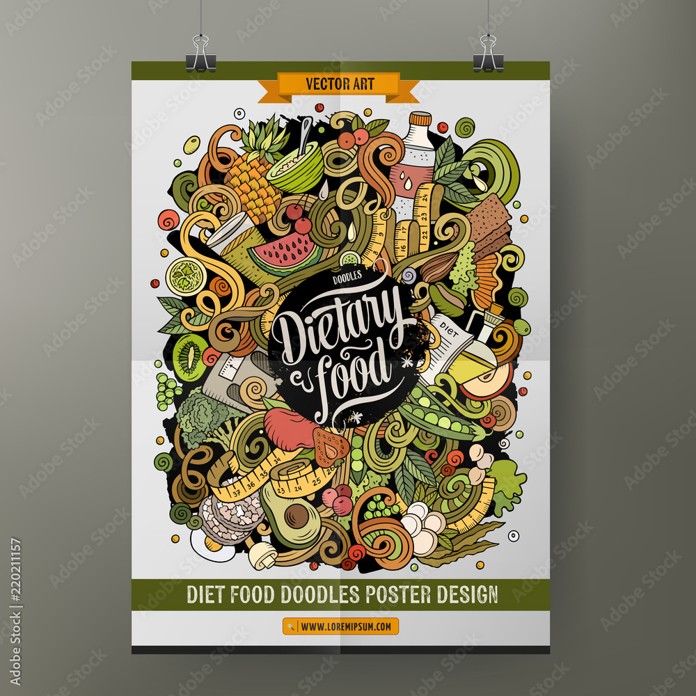 Cartoon hand drawn doodles Diet food poster design Stock Vector | Adobe ...