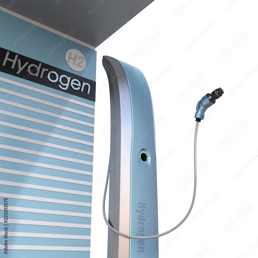 Hydrogen dispensers in Fuel Cell Hydrogen Station. 3D rendering image ...