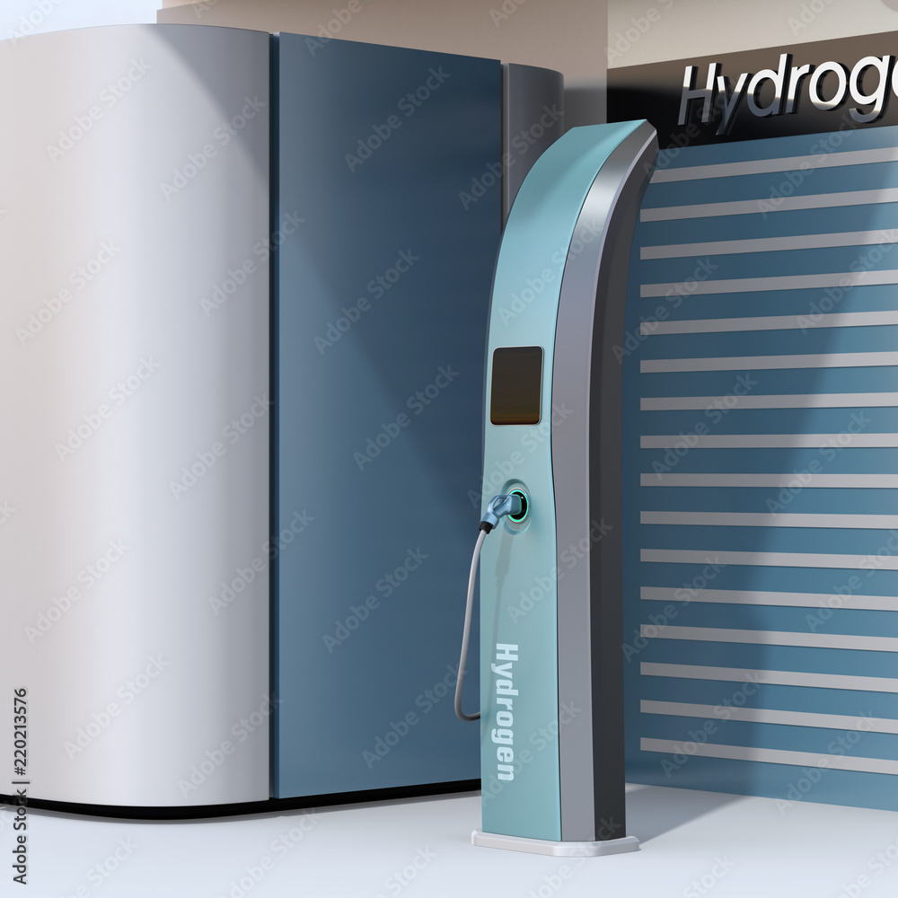 Hydrogen dispensers in Fuel Cell Hydrogen Station. 3D rendering image ...