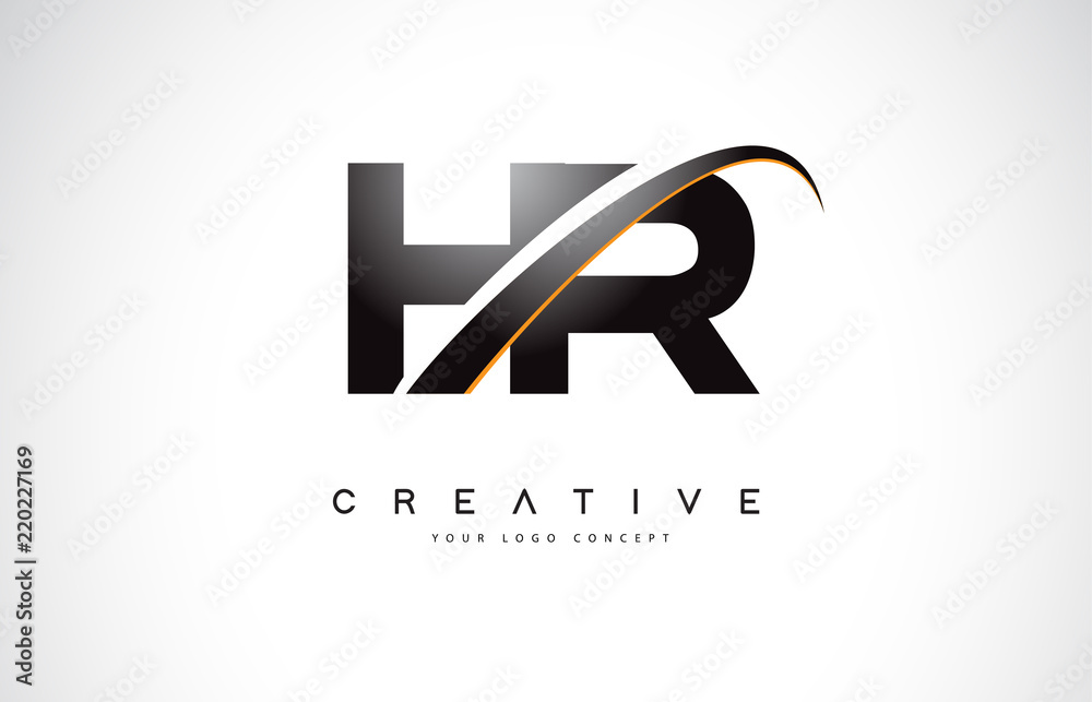 HR H R Swoosh Letter Logo Design with Modern Yellow Swoosh Curved Lines ...