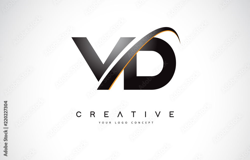 VD V D Swoosh Letter Logo Design with Modern Yellow Swoosh Curved Lines ...