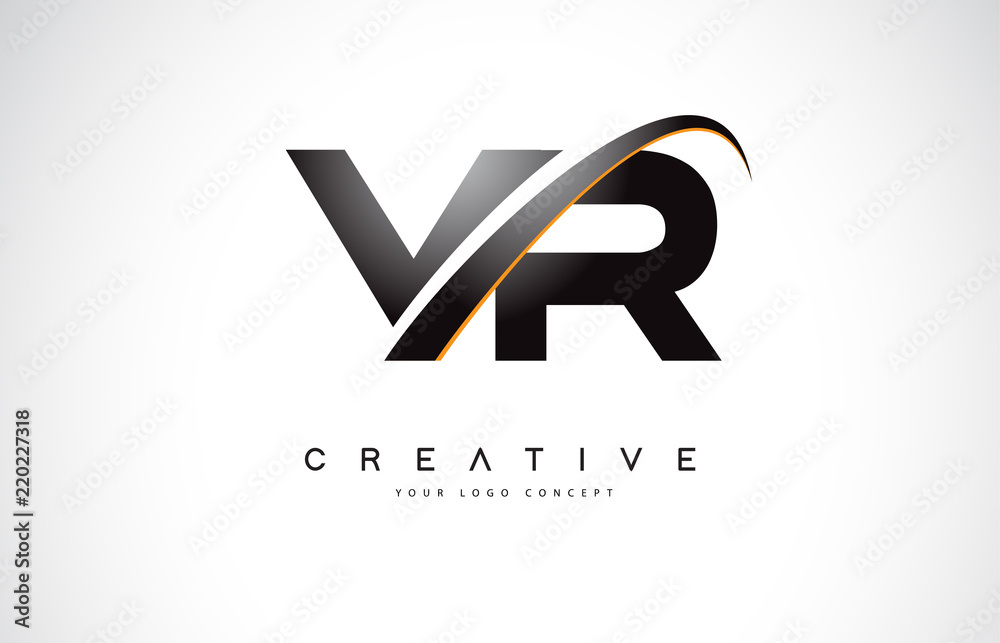 VR V R Swoosh Letter Logo Design with Modern Yellow Swoosh Curved Lines ...
