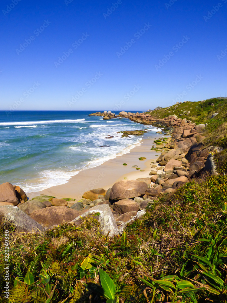Sunny day at Praia da Galheta (Galheta beach) in the low season ...