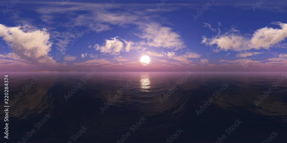 panorama of sea sunset. Environment map. HDRI . equidistant projection ...