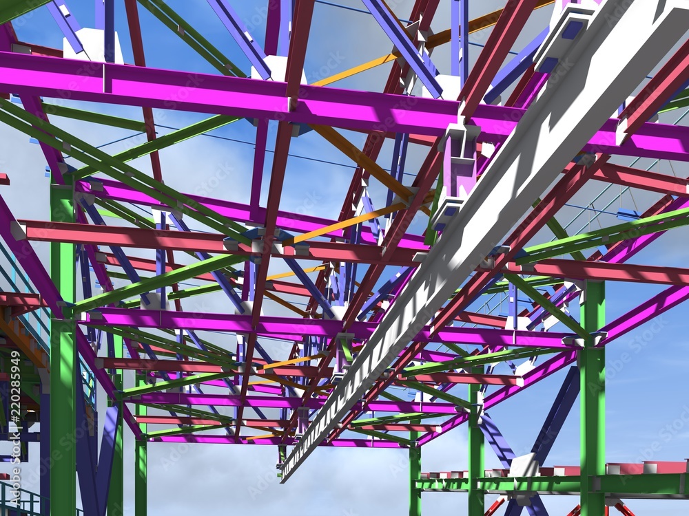 BIM model of a building made of metal construction, metal structure. 3D ...