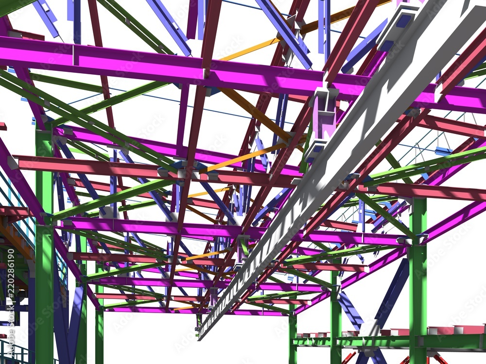 BIM model of a building made of metal construction, metal structure. 3D ...
