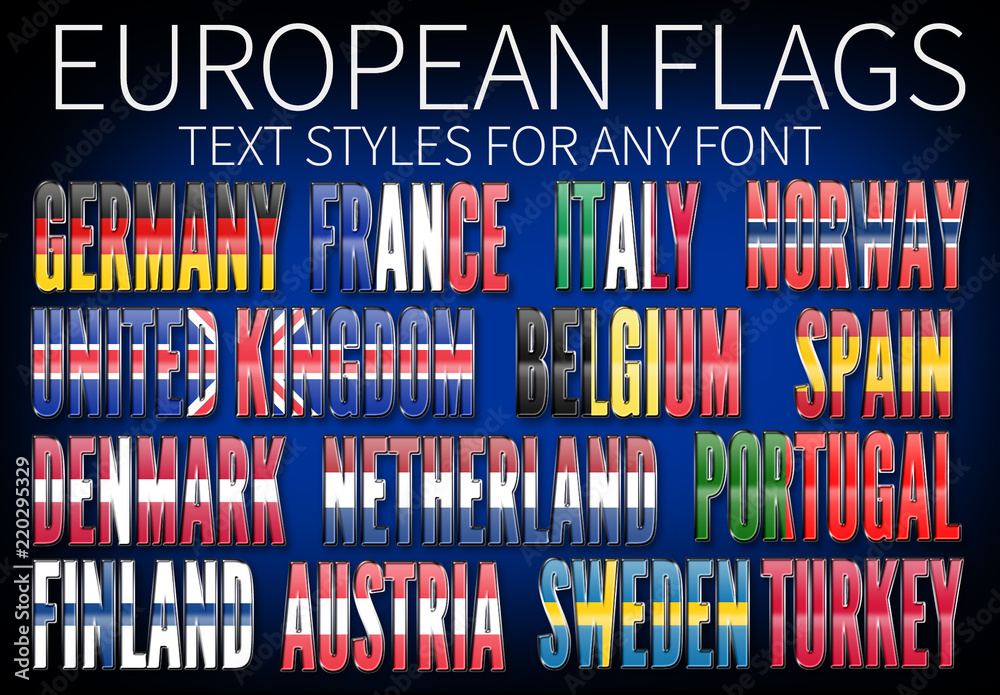 European Flags Text Styles Stock Template | Adobe Stock