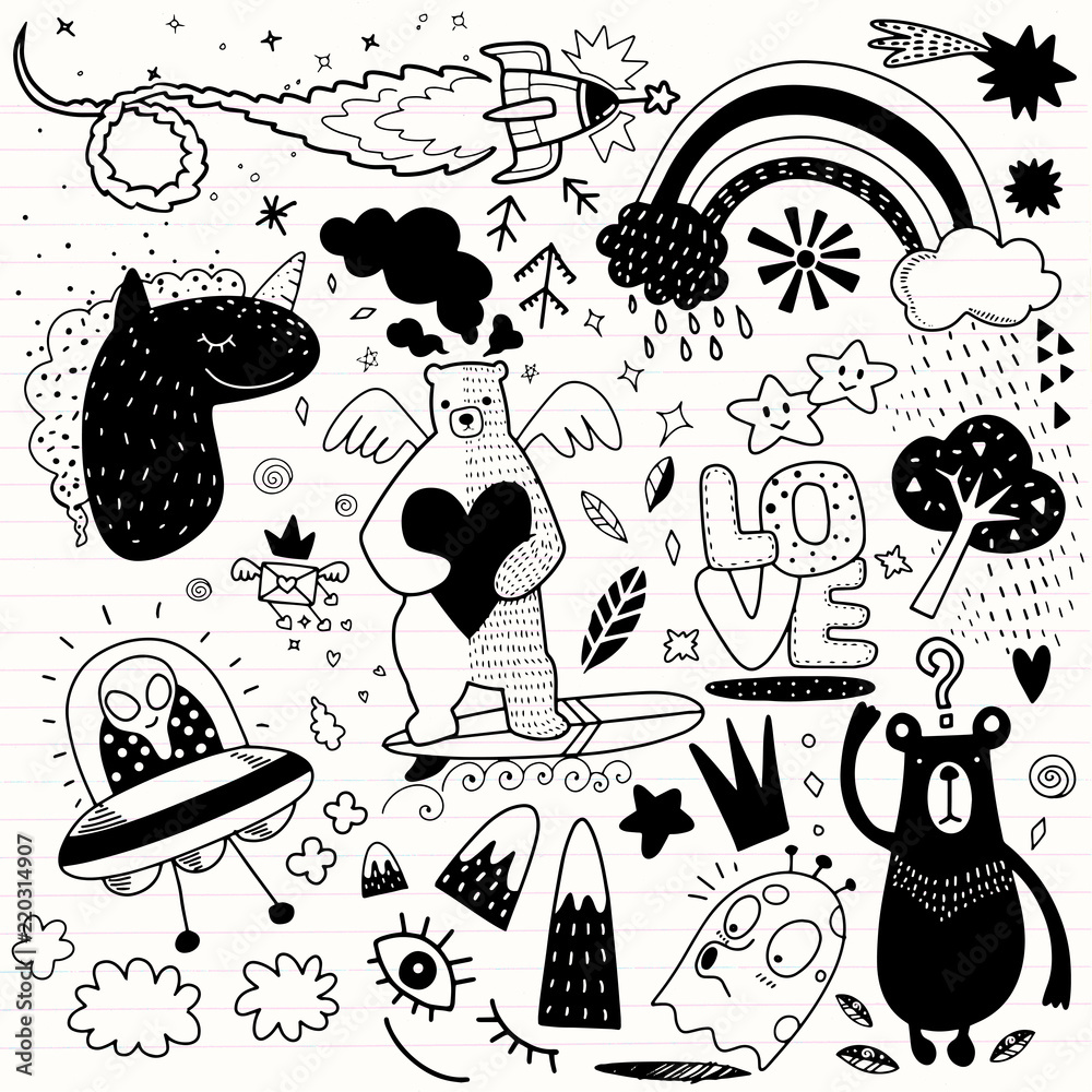 Vector line art Doodle cartoon set of objects and symbols Vol.4 Stock ...