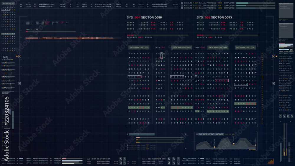 Foto de Abstract running numbers code hacking source code and map ...