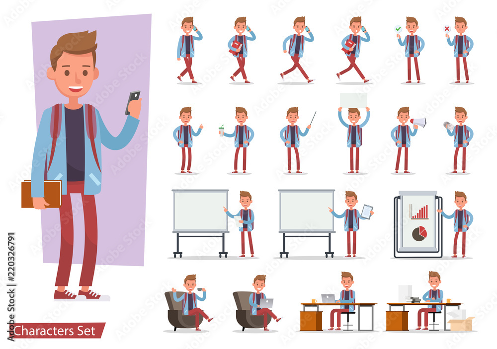 Set of office man worker character vector design. Presentation in ...