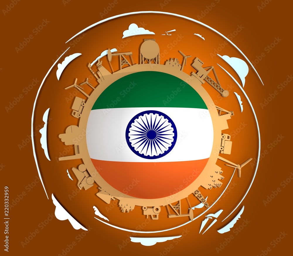 Circle with industry relative silhouettes. Objects located around the ...