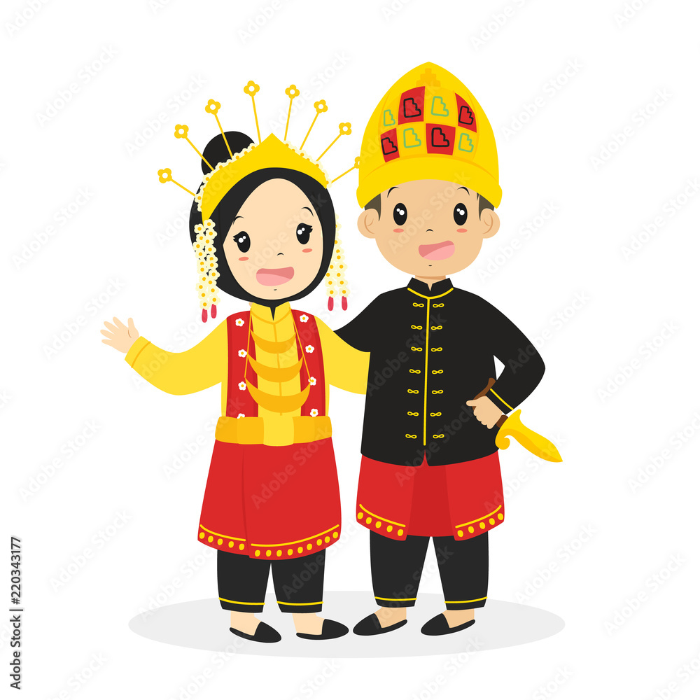 Indonesian, Aceh couple wearing traditional wedding dress cartoon ...