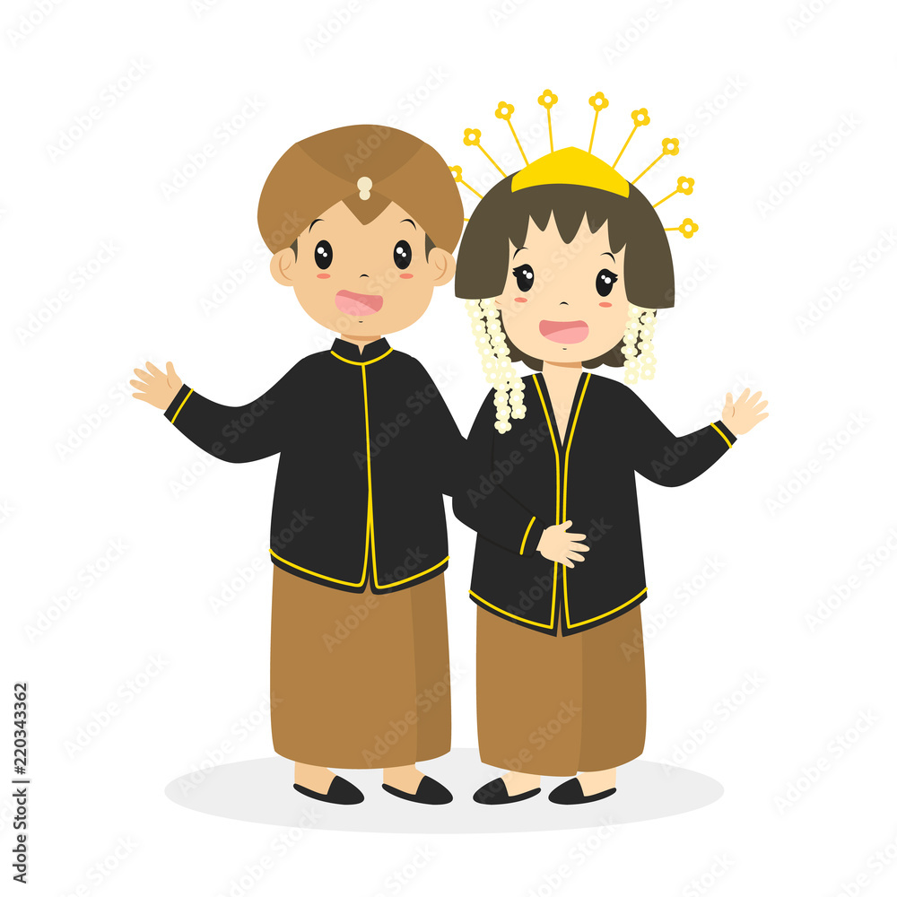 Indonesian children in Javanese traditional wedding dress and waving ...