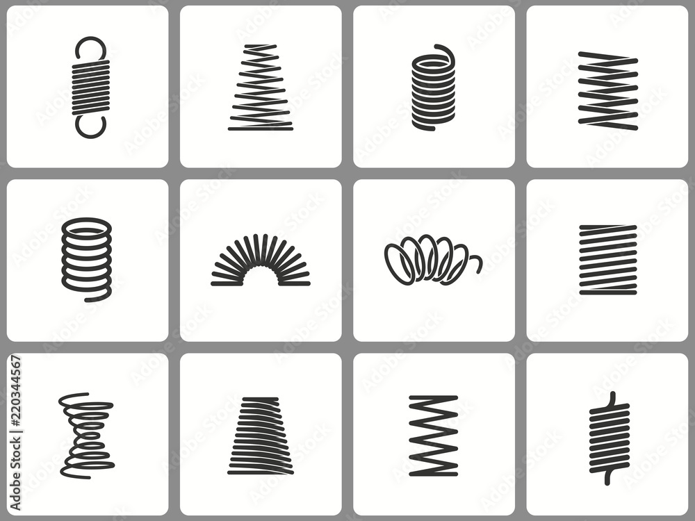 Metal spring icon set. Illustrations isolated on white. Simple ...
