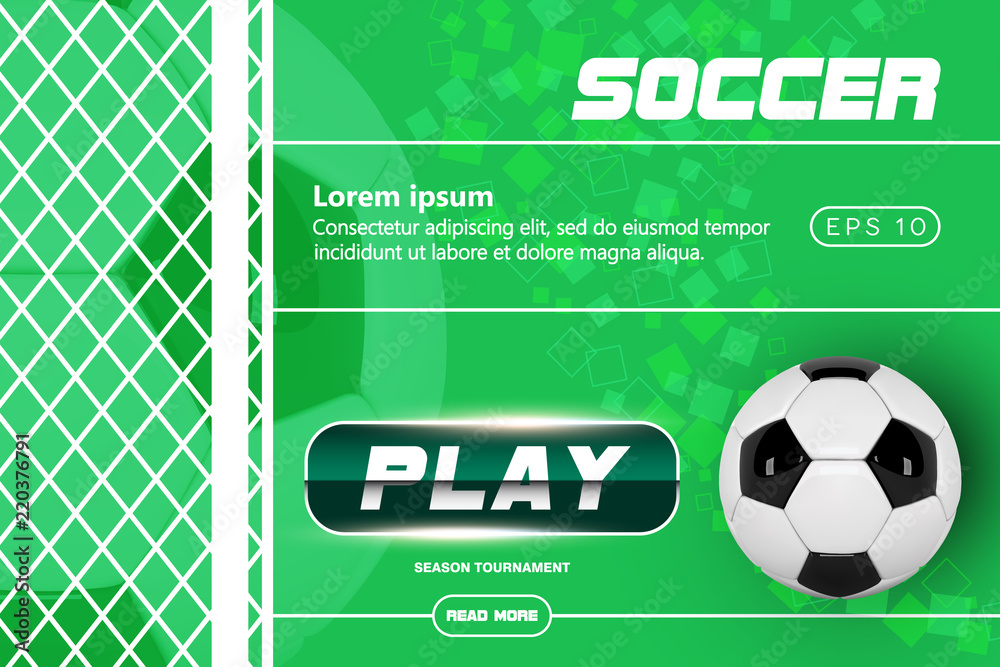 Soccer Green Poster design Vector. Football Ball on the field. Design ...