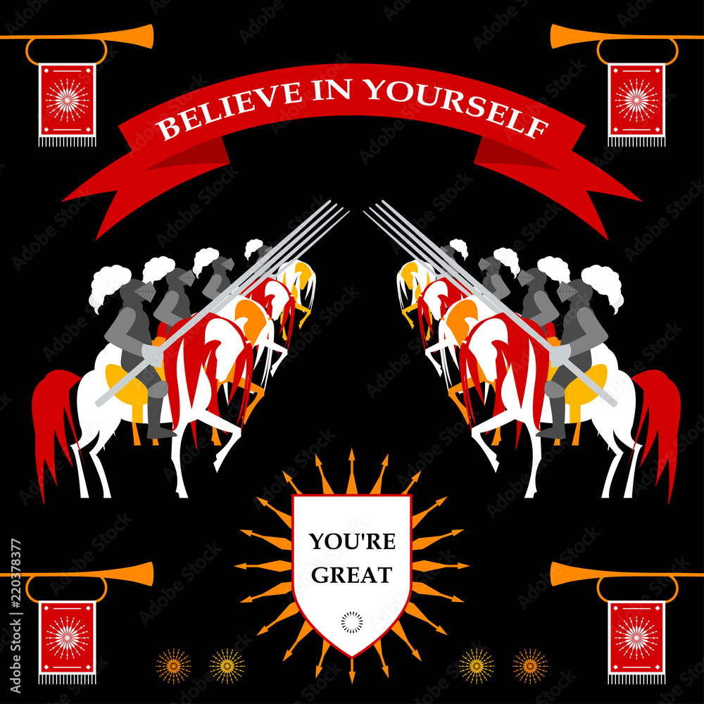 Brave knight pattern background. Bright cartoon knight card for design ...